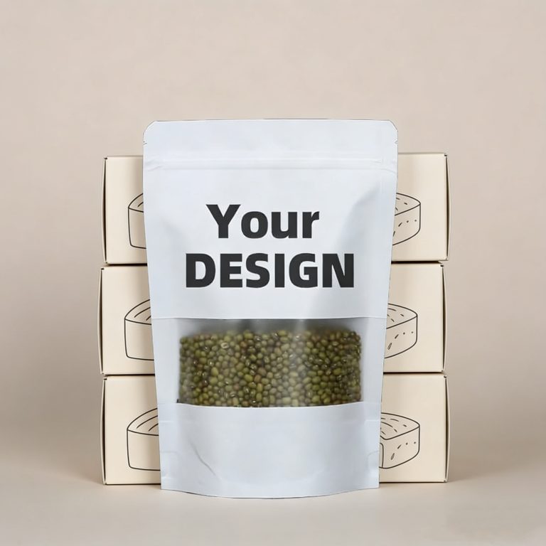 Custom Reusable White Kraft Paper Bag Zipper Stand Pouch Food Packaging ...